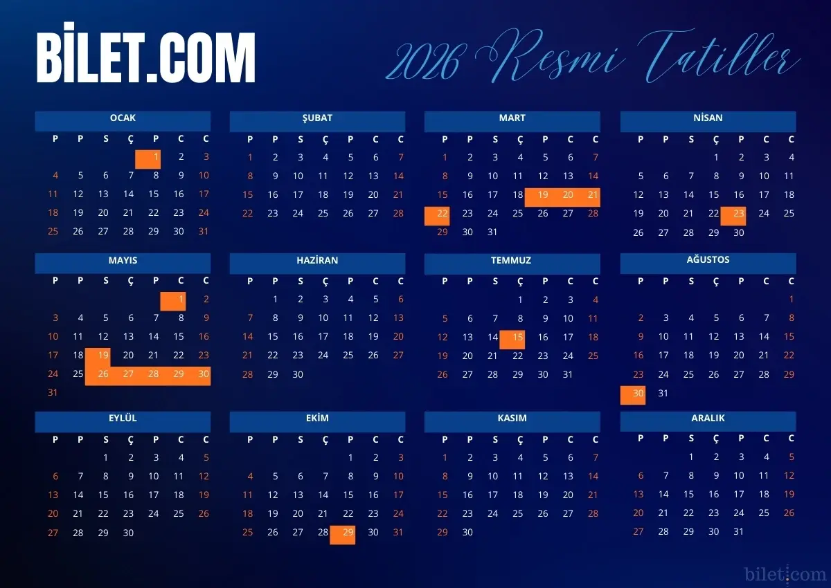 Jours fériés 2026 - Calendrier des jours fériés - Bilet.com